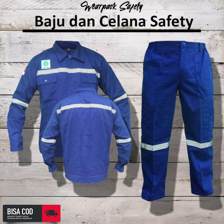 Baju Wearpack Safety Setelan Biru Polos dan Celana Biru Seragam Proyek ...
