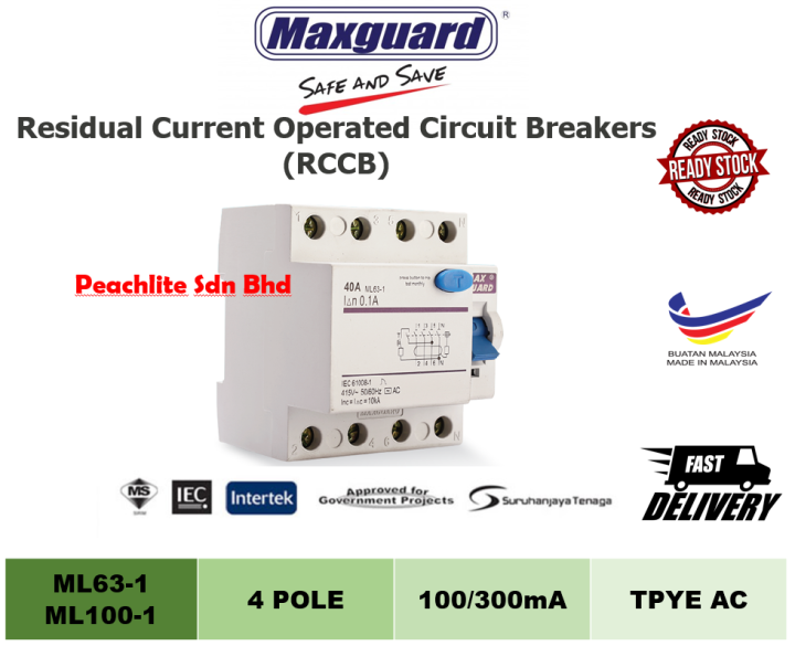 MAXGUARD Residual Current Operated Circuit Breakers ML63-1 ML100-1 Series ELCB RCCB 40A 63A 100A ...