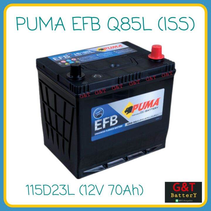 PUMA EFB Q85L (115D23L) แบตเตอรี่รถยนต์ 70Ah รองรับระบบ ISS แบตแห้ง แบตเก๋ง SUV MPV ใช้ใส่รถไถ ...