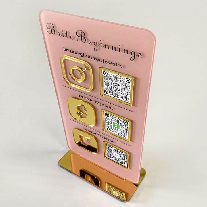 Table Top Logo Sign Mirror Acrylic Social Media Business Sign Cute Qr ...
