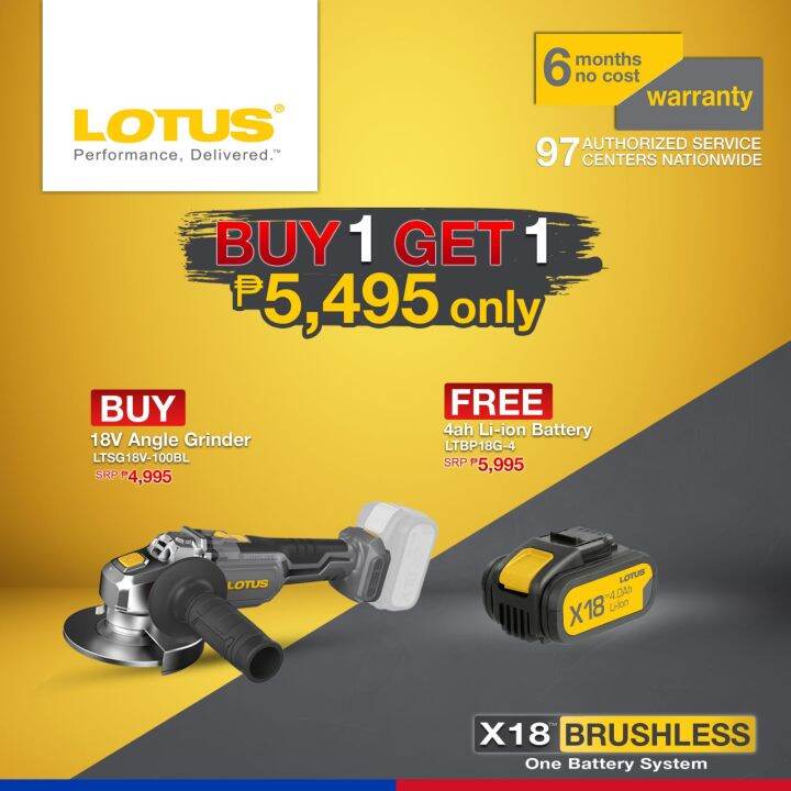 LOTUS X18™ BRUSHLESS ANGLE GRINDER LTSG18V-100BL & LOTUS BATTERY 18V 4 ...