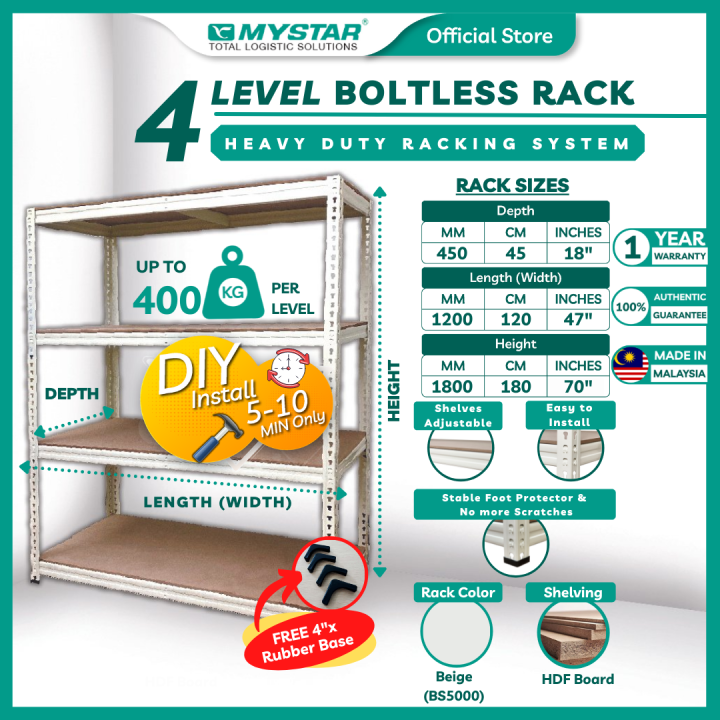 MYSTAR Boltless Rack 45 x 120 x 180 cm BEIGE Rak Besi Heavyduty 400Kg ...
