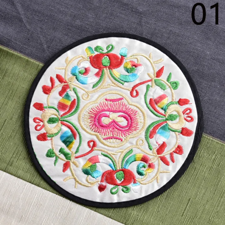 Nuoke เสื่อรองแก้วปักลายสไตล์วินเทจ,แผ่นรองแก้วผ้าตกแต่งโต๊ะที่รองแก้วคุณภาพสูงแฟชั่นแบบไม่ลื่น1 ...