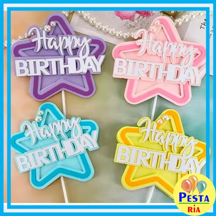 Murah!! (1Pcs) Cake topper Hbd Motif Bintang, cake topper ulangtahun ...