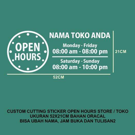 Cutting Sticker OPEN HOURS Store Toko Stiker Kaca Jam Buka Toko HORIZO ...