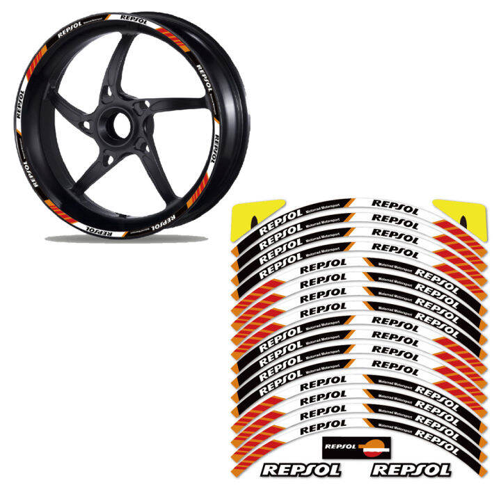 16PCS 17" Repsol Motorcycle Wheel Tire Stickers Car Reflective Rim Tape ...