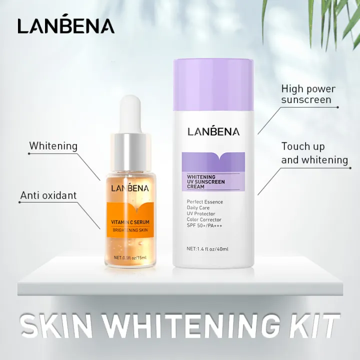 LANBENA Vitamin C Serum+UV Sunscreen Cream Skin Whitening Partner ...