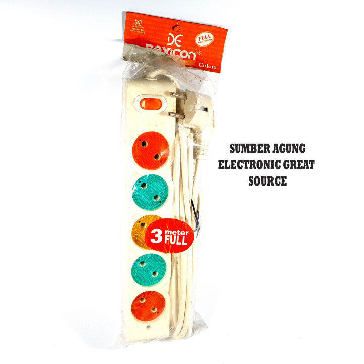 Dexicon Colour Olor Kabel Gepeng Lubang 5 3 Meter Full Cable Multicord ...