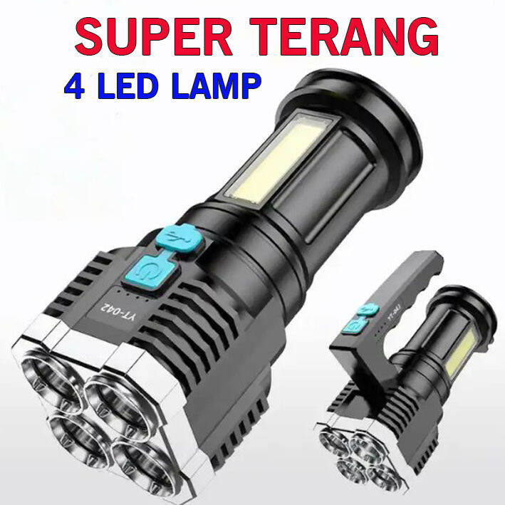 Senter 4 LED + COB Light Super Terang YT042 YT043 RECHARGEABLE | Lazada Indonesia