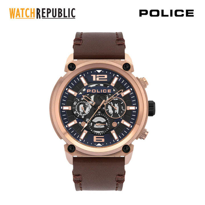 Police Armor Brown Leather Analog Quartz Watch For Men PPL.14378JSR/03 ...