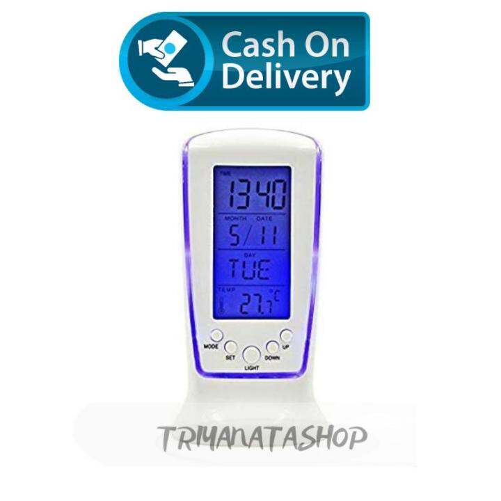 Jam Alarm Digital LED Dilengkapi Kalender Thermometer Cahaya Belakang ...