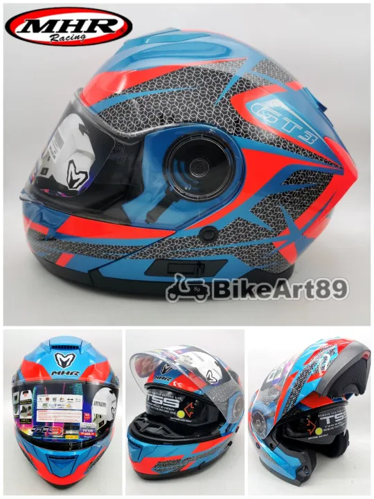 MHR FU926 Racing Full Face Helmet Red Y15ZR Blue Double Visor Flip Up ...