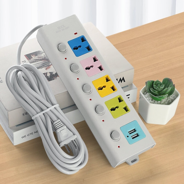 Colorful Extension Socket001- 4 Power Socket Strip with 2 USB Port ...