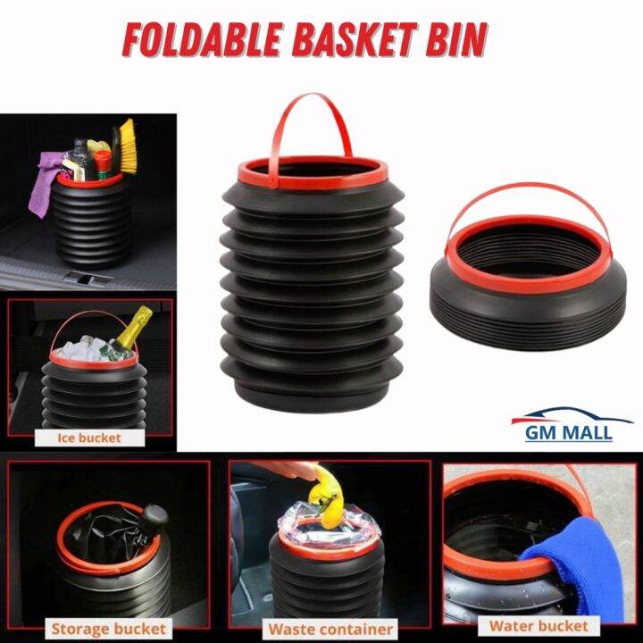 FOLDABLE BASKET BIN Trash Bin Container Car Dustbin Storage Bucket Car ...