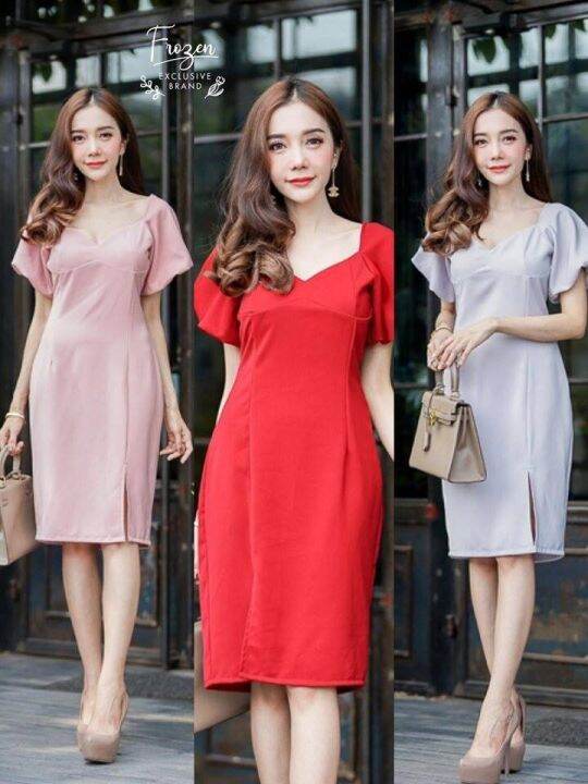 Aya-shop เสื้อผ้าผู้หญิง เดรสออกงาน สีเทา แดง ชมพู พร้อมส่ง | Lazada.co.th