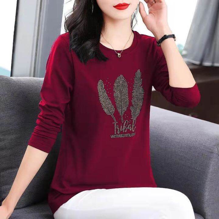 100% Cotton Long-sleeved T-shirt Women Thin Bottom Shirt Korea Style ...