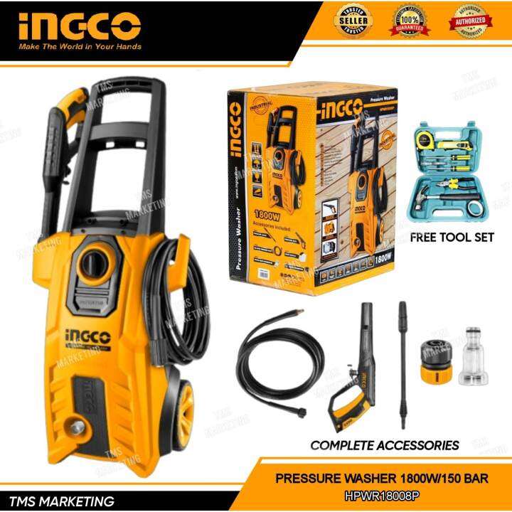 INGCO 1800W 150Bar High Pressure Washer HPWR18008P with Free Tool Set ...