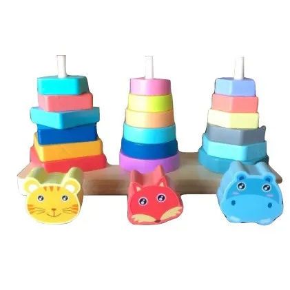 new HCH 3 in 1 Colorful Animal Tower Set of Pillars wooden toy | Lazada PH