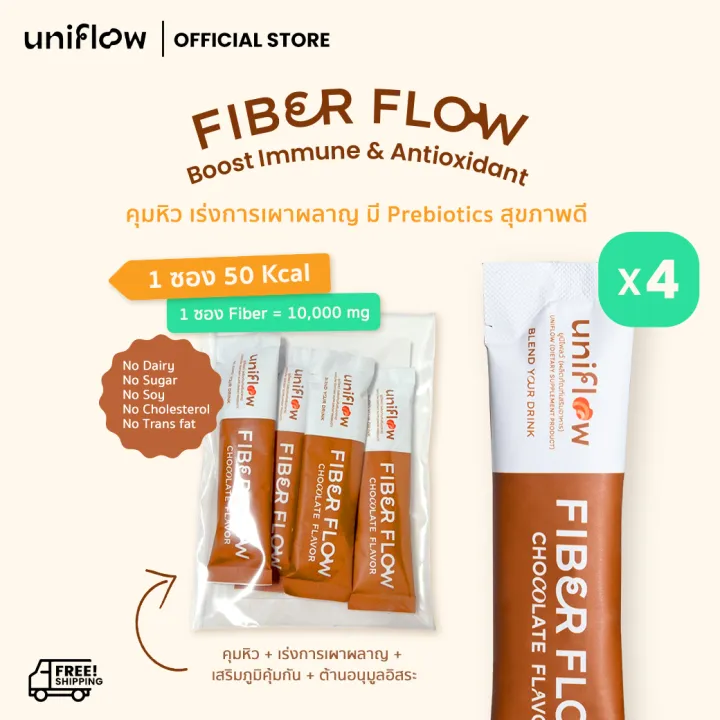 Uniflow : ชุดทดลอง 4 ซอง Fiber FLOW Superfood Chocolate รสช็อกโกแลต คุม ...