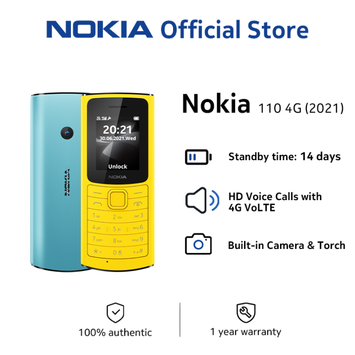 Nokia 110 4G 2021สองซิมสำหรับนาโนซิมโทรศัพท์ธรรมดาปุ่มกดโทรศัพท์1020MAh ...