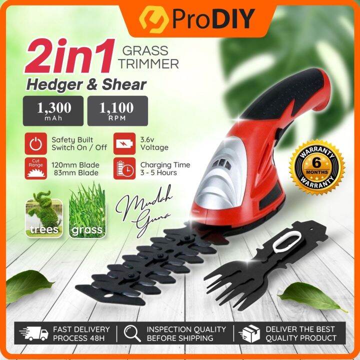 LEISCH LIFE 2 IN 1 Cordless Grass Trimmer 1100RPM Hedge & Shear ...