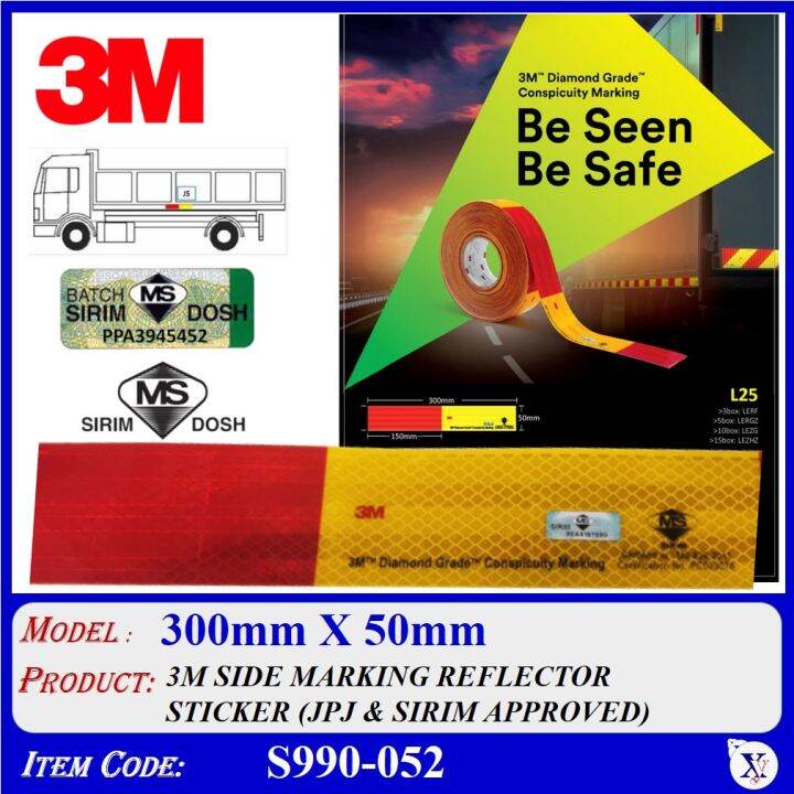 S990-052 (2pcs) 300mm X 50mm 3M SIDE MARKING REFLECTOR STICKER (JPJ ...