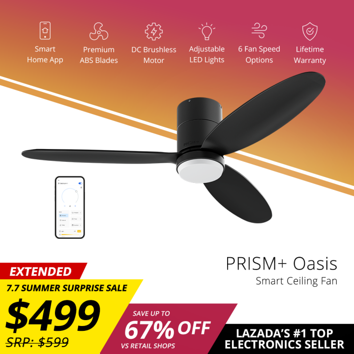 PRISM+ Oasis Ceiling Fan | 3 Blades | Integrated Dimmable Lights | 6 ...