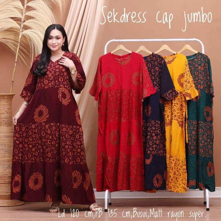 Daster Busui Jumbo Kancing Depan Dress Susun Lengan 3/4 Rayon Grade A ...