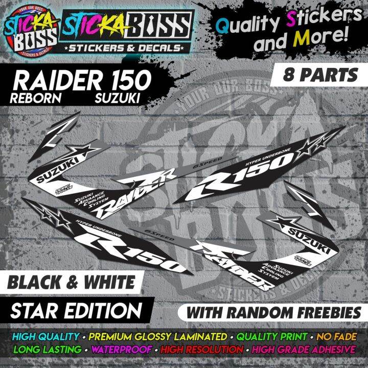 Raider 150 Reborn - BLACK WHITE (Star Edition) Decal Design 8 Parts ...