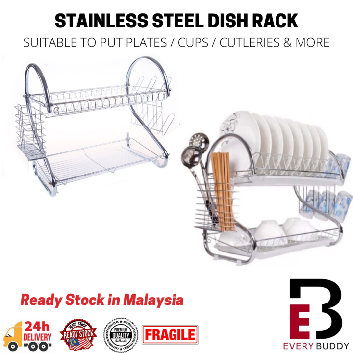 Good Quality Stainless Steel 2 Layer S Shape Dish Rack Set with Tray ...