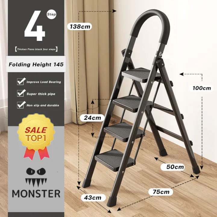 Black Ladder | 4 step ladder foldable High grade frosted coating ...