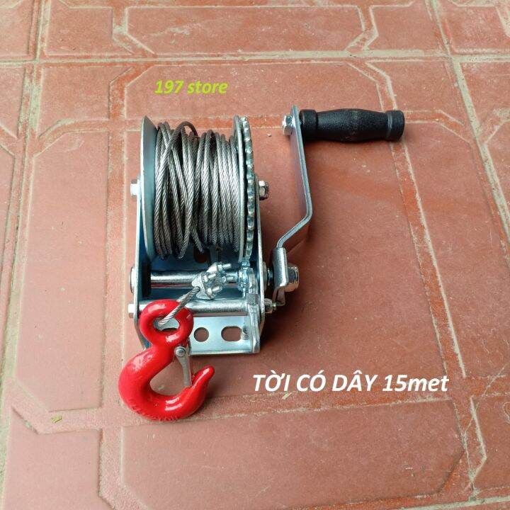 Tời quay tay mini dây 15 mét sợi cáp phi 4 móc cẩu chịu tải 0.5 tấn ...