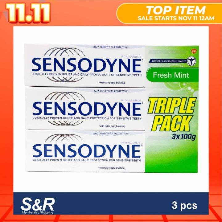 Sensodyne Fresh Mint Toothpaste for Sensitive Teeth Triple Pack 100 g x ...