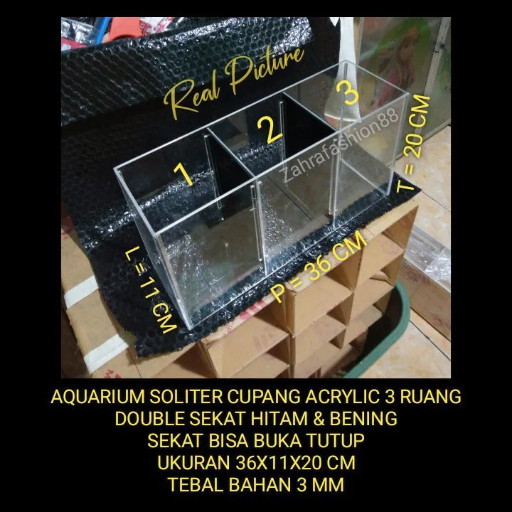AQUARIUM SOLITER CUPANG ACRYLIC 3 RUANG 36X11X20 CM - DOUBLE SEKAT ...