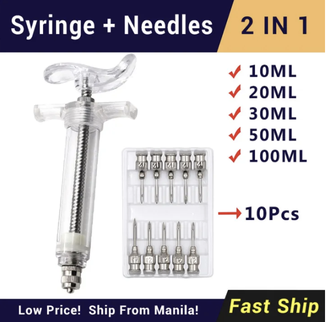 【In stock】20 mL Fiberglass Syringe + Free 1 Dozen Assorted Stainless ...