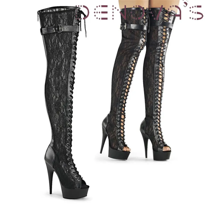 Denova's Women's Very High Heel Plus Size Lace-up Over-the-Knee Pole Dancing Boot | Lazada PH