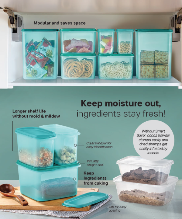 New Tupperware Smart Saver Square II (4) 2.5L / Square IV (2) 5.4L ...