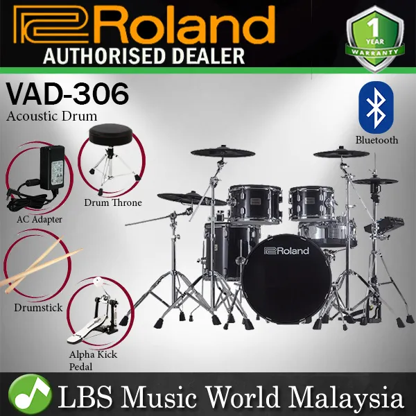 Roland VAD-306 V-Drums Acoustic Design 5 Piece Wood Shell Electronic Drum Set (VAD306 VAD 306 ...