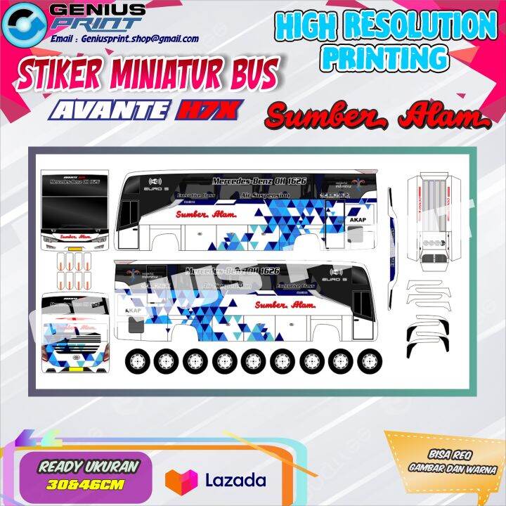 Stiker Miniatur Bus Avante H7x Livery Sumber Alam Ukuran 30/46cm ...