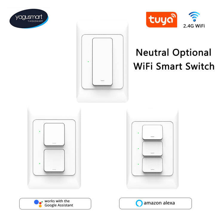 Yagusmart Tuya WiFi Smart Wall Switch Neutral Optional Push Interruptor ...