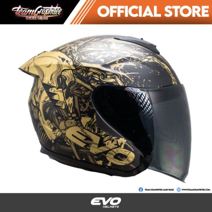EVO RX-5 BONEHEAD GOLD HALF FACE DUAL VISOR HELMET WITH FREE CLEAR LENS ...