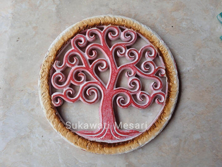 Dekorasi Kerajinan Ukiran Ongkara Tree of Life Lotus 20cm Hiasan Unik ...