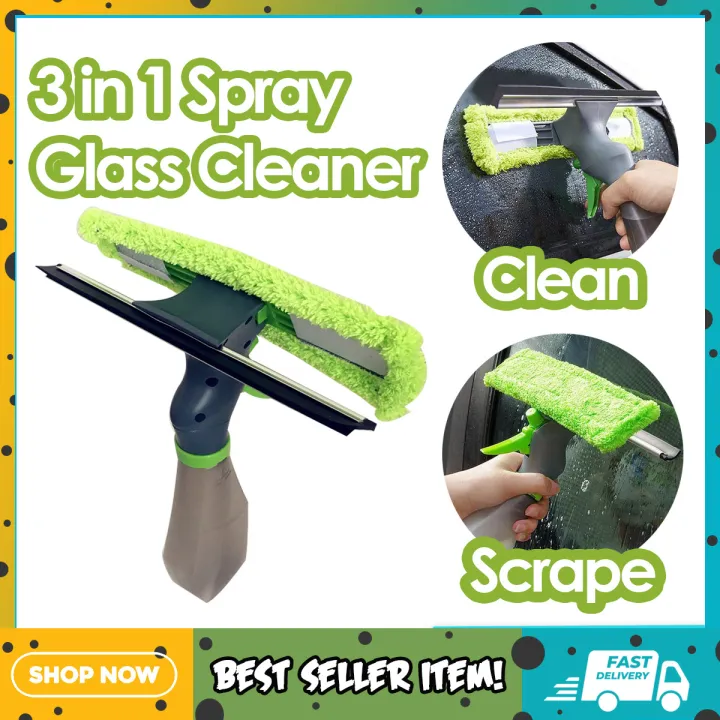 Kucall 3 in 1 Spray Glass Cleaner Scrape Portable Window Brush Spray ...