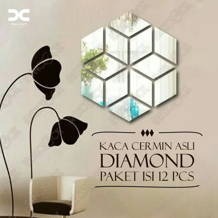 Dekorasi Cermin Estetik Diamond Hexagonal (Paket isi 12 Pcs) Termurah ...