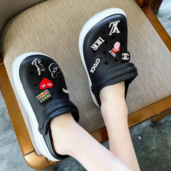 Semi High Held Crocs Platform Thick Shoes For Women with jibbitz ...