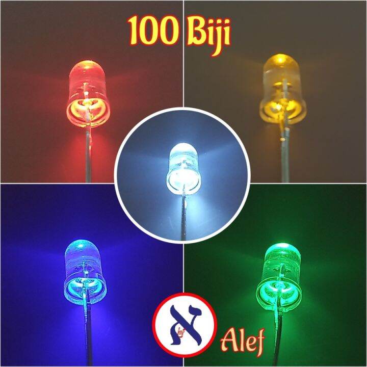 100Pcs led 5 mm clear putih nyala merah biru kuning hijau putih 5mm ...