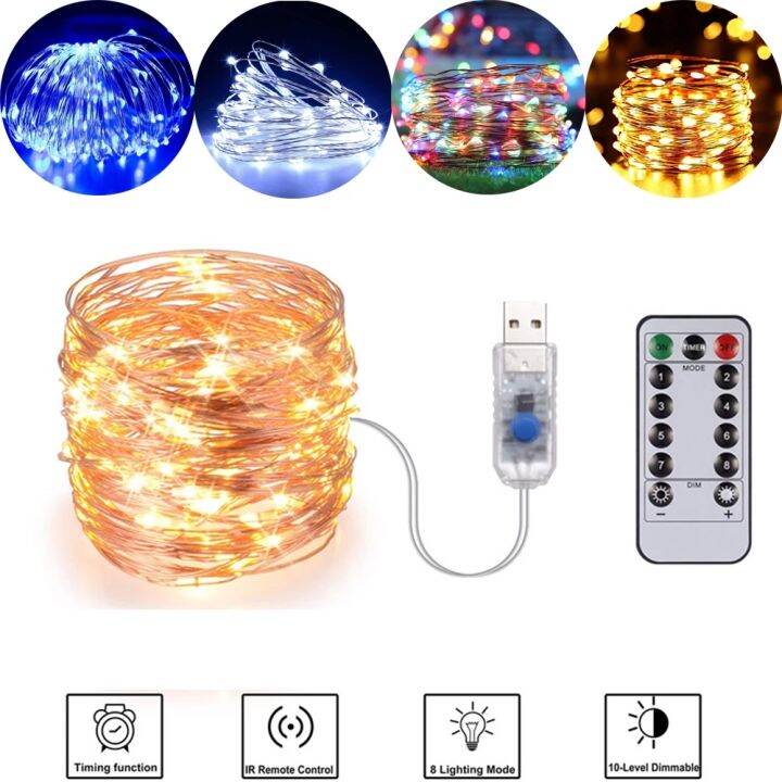 5/10/20M Remote Control Timer Copper Wire Fairy String Lights USB Fairy ...