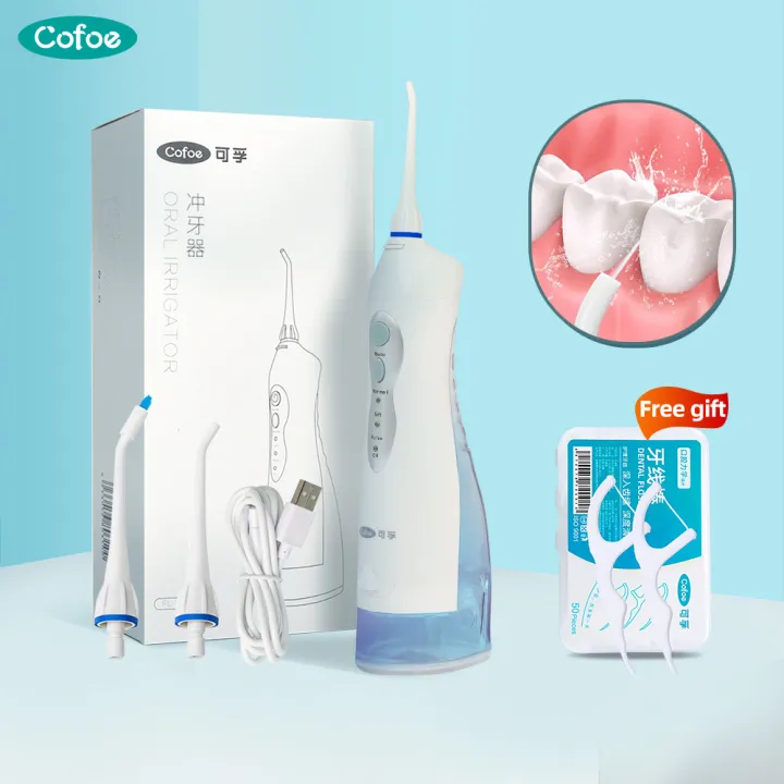 Cofoe 255ML Oral Irrigator USB Charging Waterproofing IPX7 Dental Floss Water 3 Jet Nozzles ...