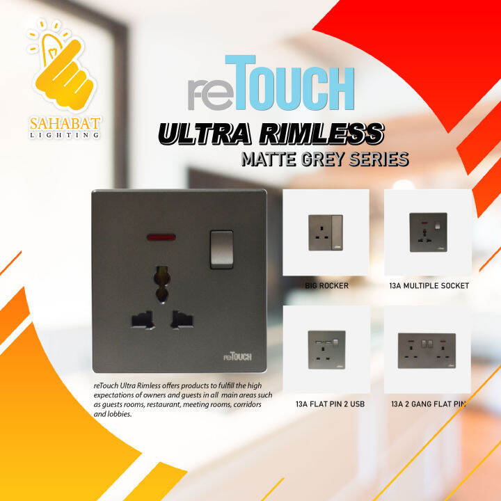Retouch Ultra Rimless Matte Grey Series 2 Socket and Wall Switch Slim ...