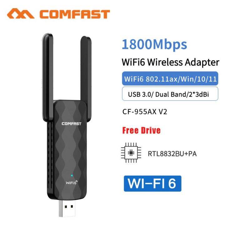 Wifi 6 USB Adapter Wireless Wi-Fi Dongle 1800Mbps 2*2Dbi Antenna ...